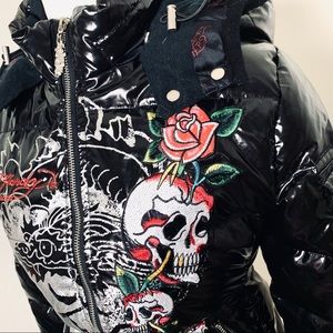 Ed Hardy | Jackets & Coats | Rare Ed Hardy Skulls And Roses Puffer ...